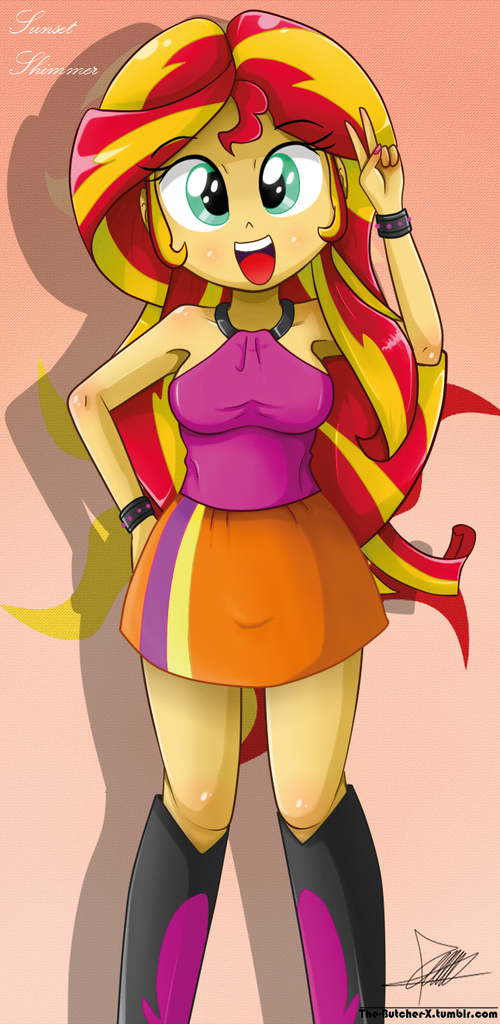 931707 Safe Artist The Butch X Sunset Shimmer Human Equestria