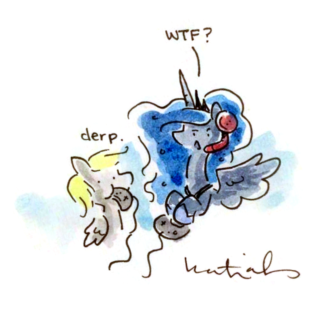 #960454 - safe, artist:katiecandraw, derpy hooves, princess luna ...