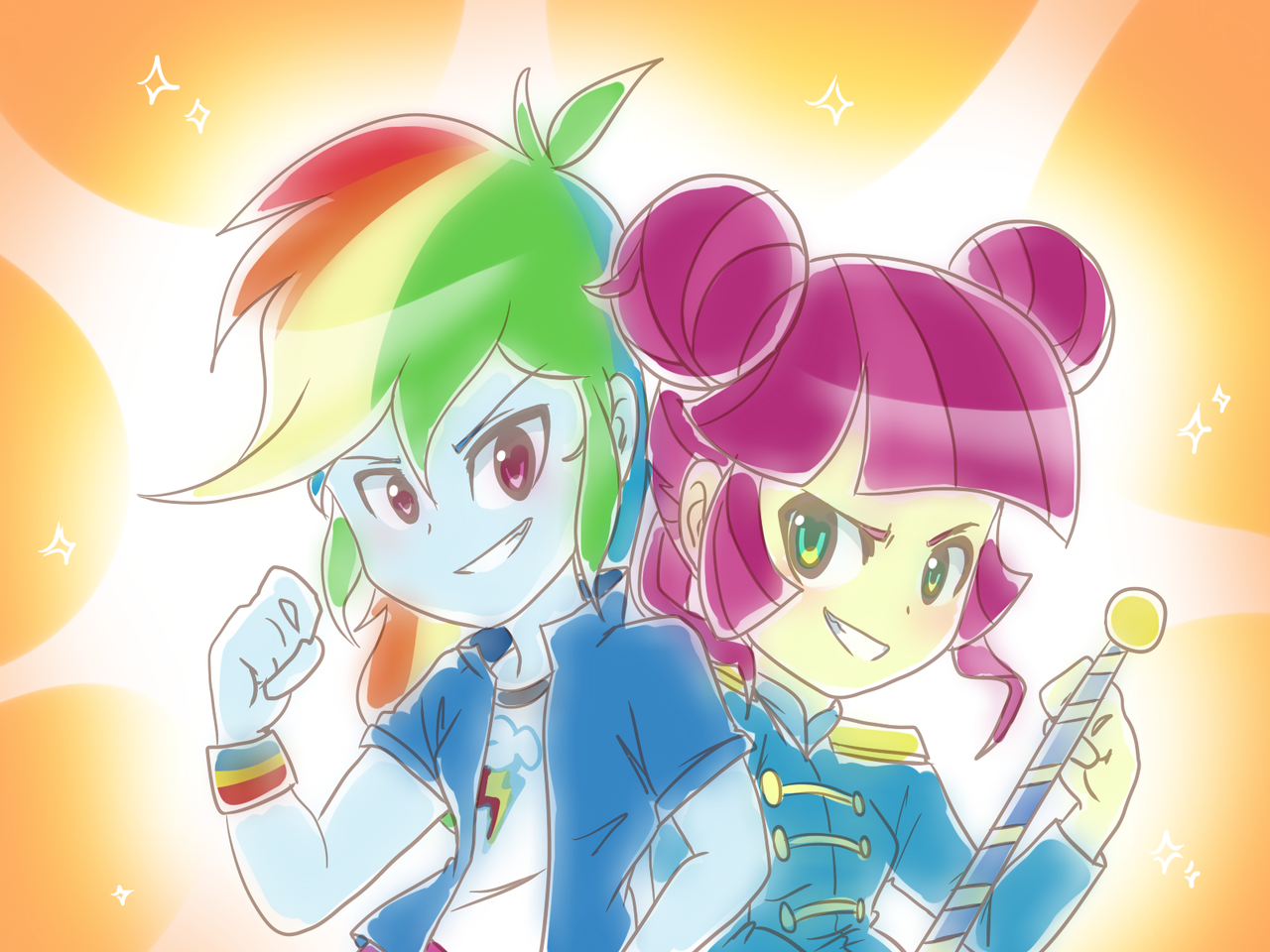 #969296 - safe, artist:thegreatrouge, majorette, rainbow dash, sweeten ...