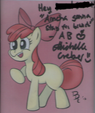 #990420 - safe, artist:plinko, apple bloom, g4, autograph, autographed ...