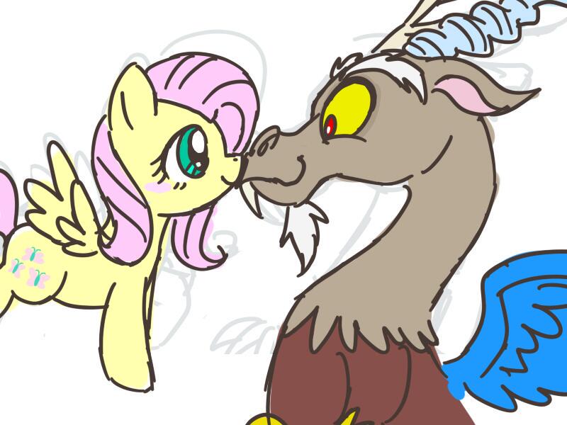 #971834 - safe, artist:yosixi, discord, fluttershy, g4, blushing, cute ...