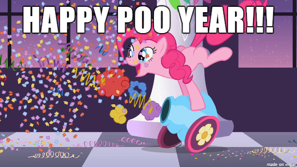 #1057106 - safe, pinkie pie, image macro, meme, new year, poop - Derpibooru