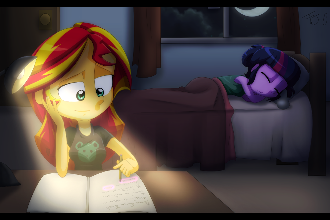 #1072431 - safe, artist:fj-c, sci-twi, sunset shimmer, twilight sparkle ...