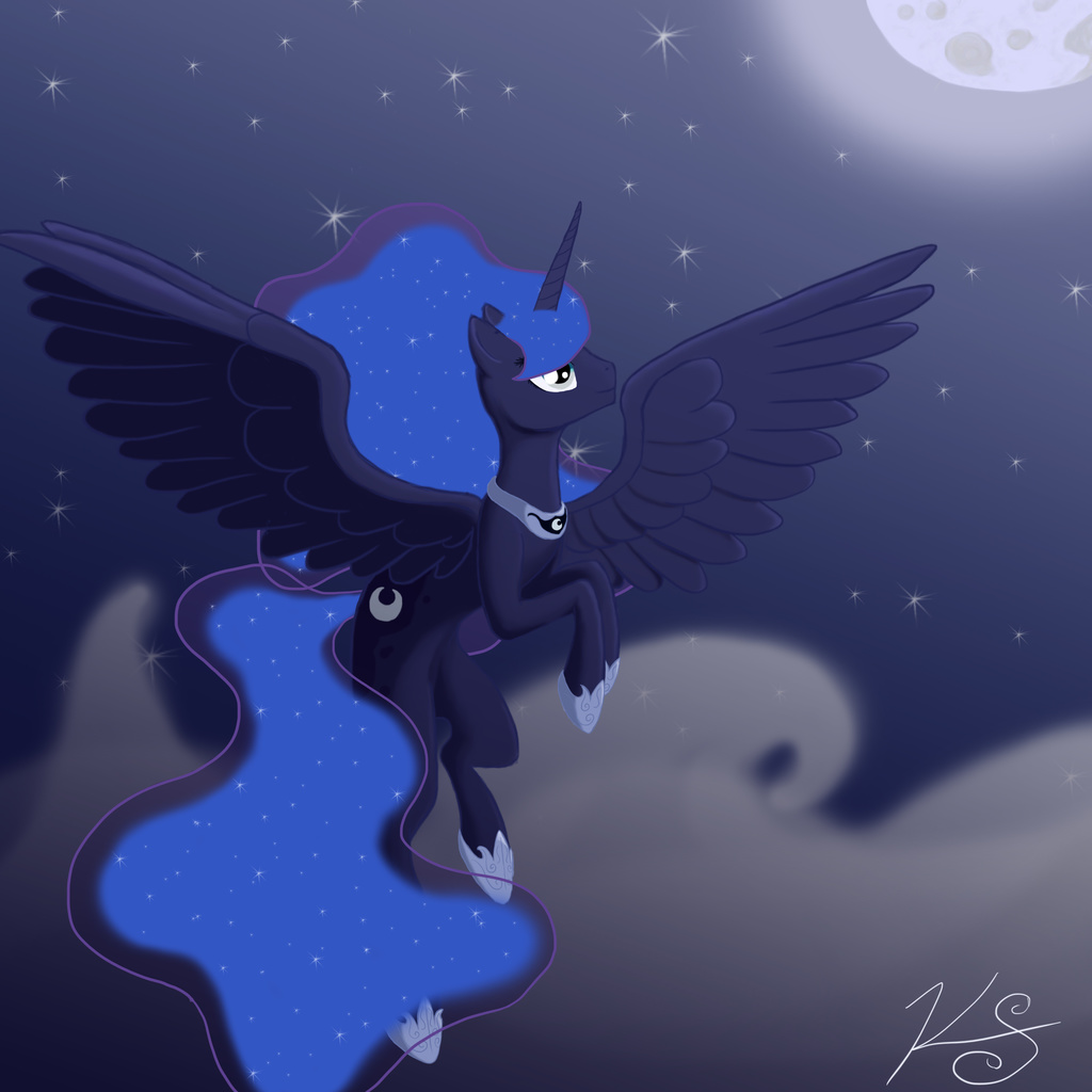 #1073251 - safe, artist:kiera14, princess luna, g4, cloud, female, high ...