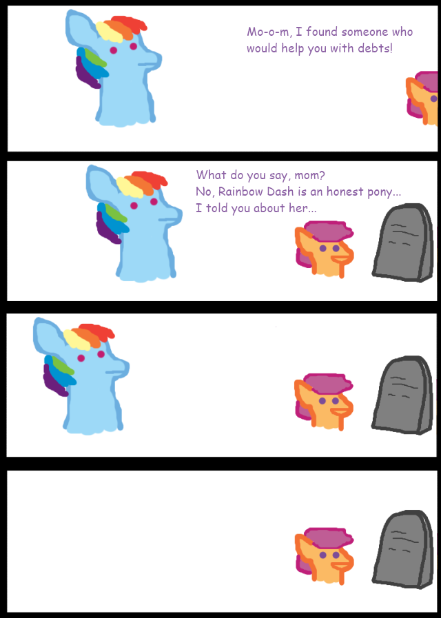 #1059758 - safe, rainbow dash, scootaloo, g4, comic, comic sans, gravestone - Derpibooru