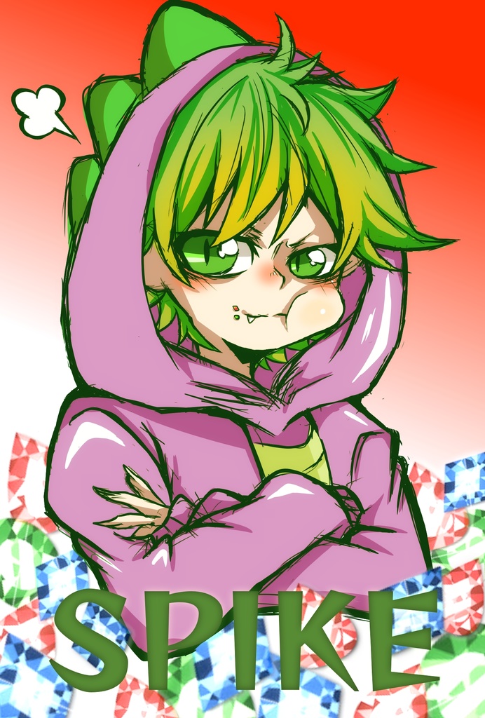 #1062014 - safe, artist:setoya, spike, human, :t, angry, blushing, bust ...