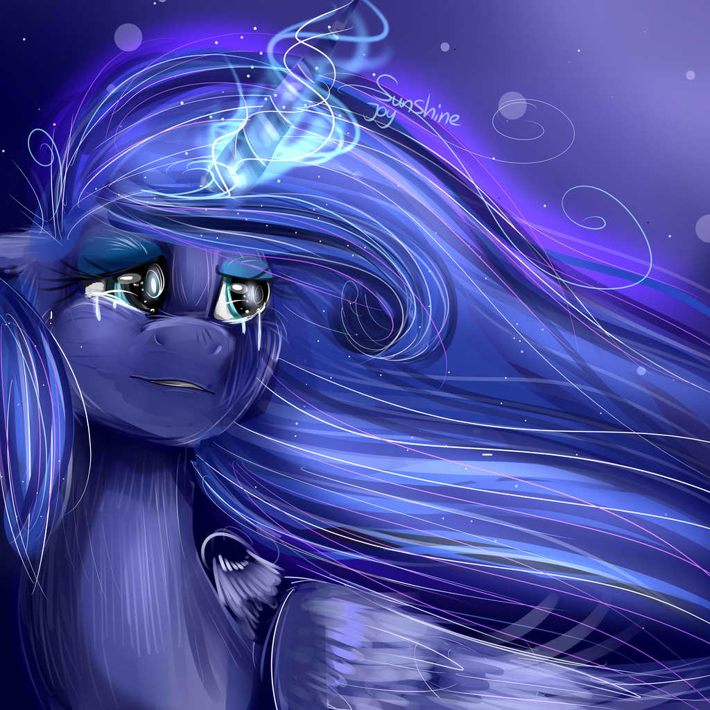 #1275368 - safe, artist:sunshinejoyyt, princess luna, crying, female ...