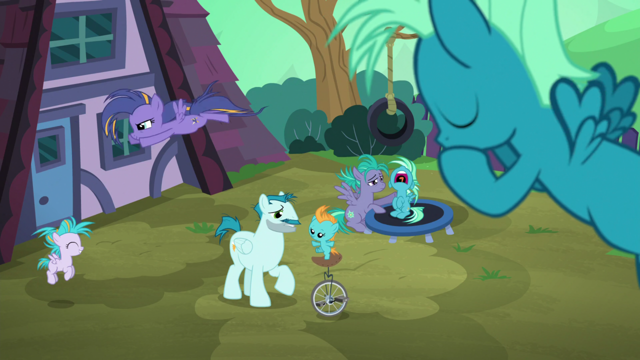 #1276279 - safe, screencap, air pop, gusty sprite, ray stinger, sky ...