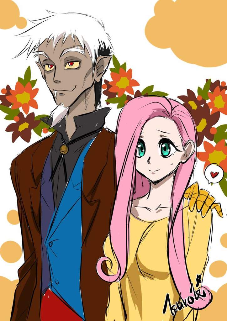 #1281188 - safe, artist:miku sky, discord, fluttershy, human, cute ...