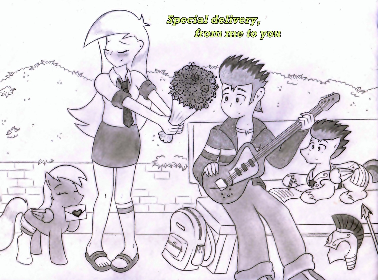 #1282216 - safe, artist:poseidonathenea, derpy hooves, flash sentry ...