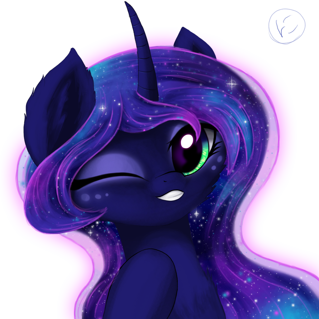 #1267680 - safe, artist:nimaru, princess luna, female, grin, one eye ...