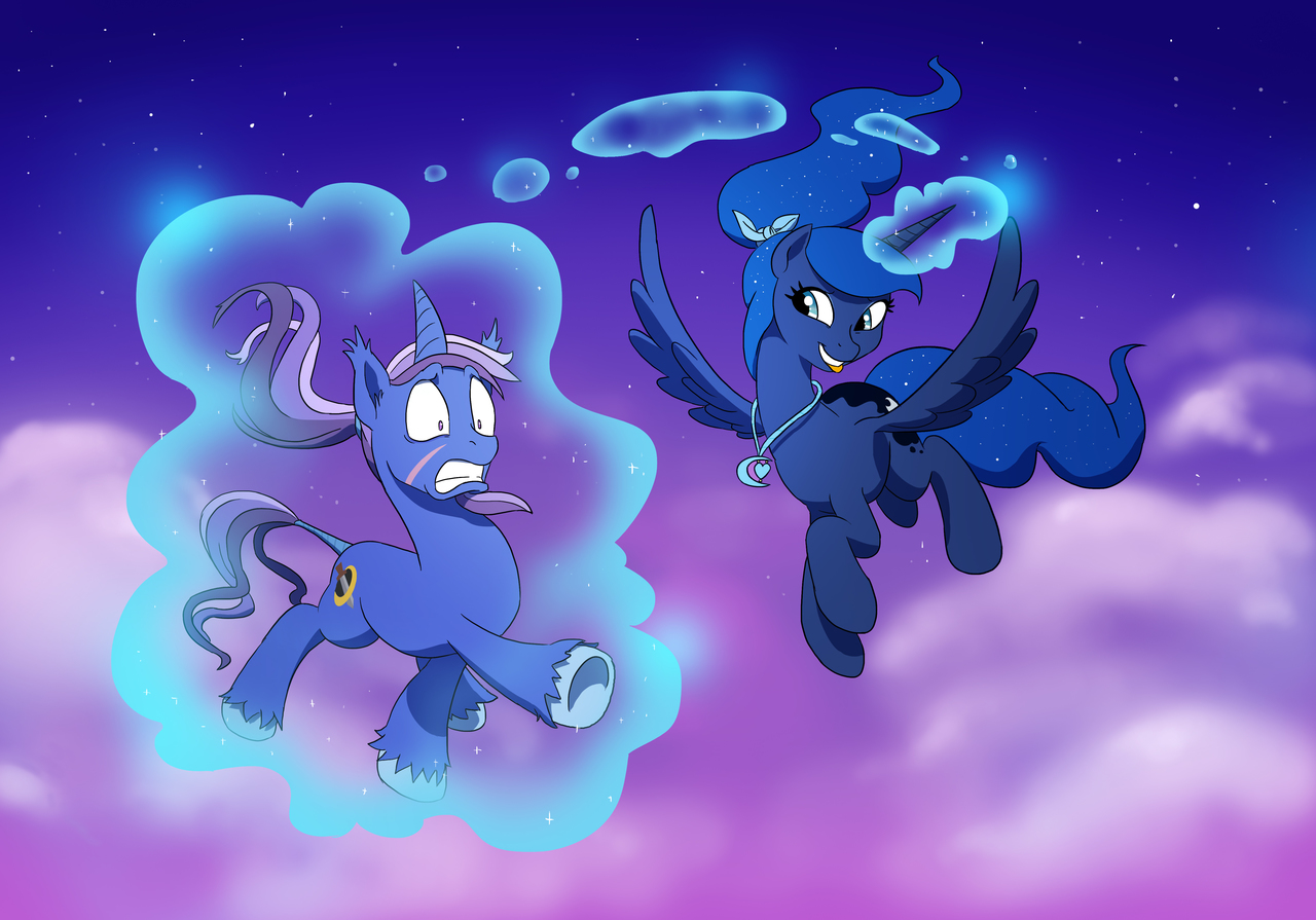 #1303351 - safe, artist:doublewbrothers, princess luna, oc, oc:azure ...