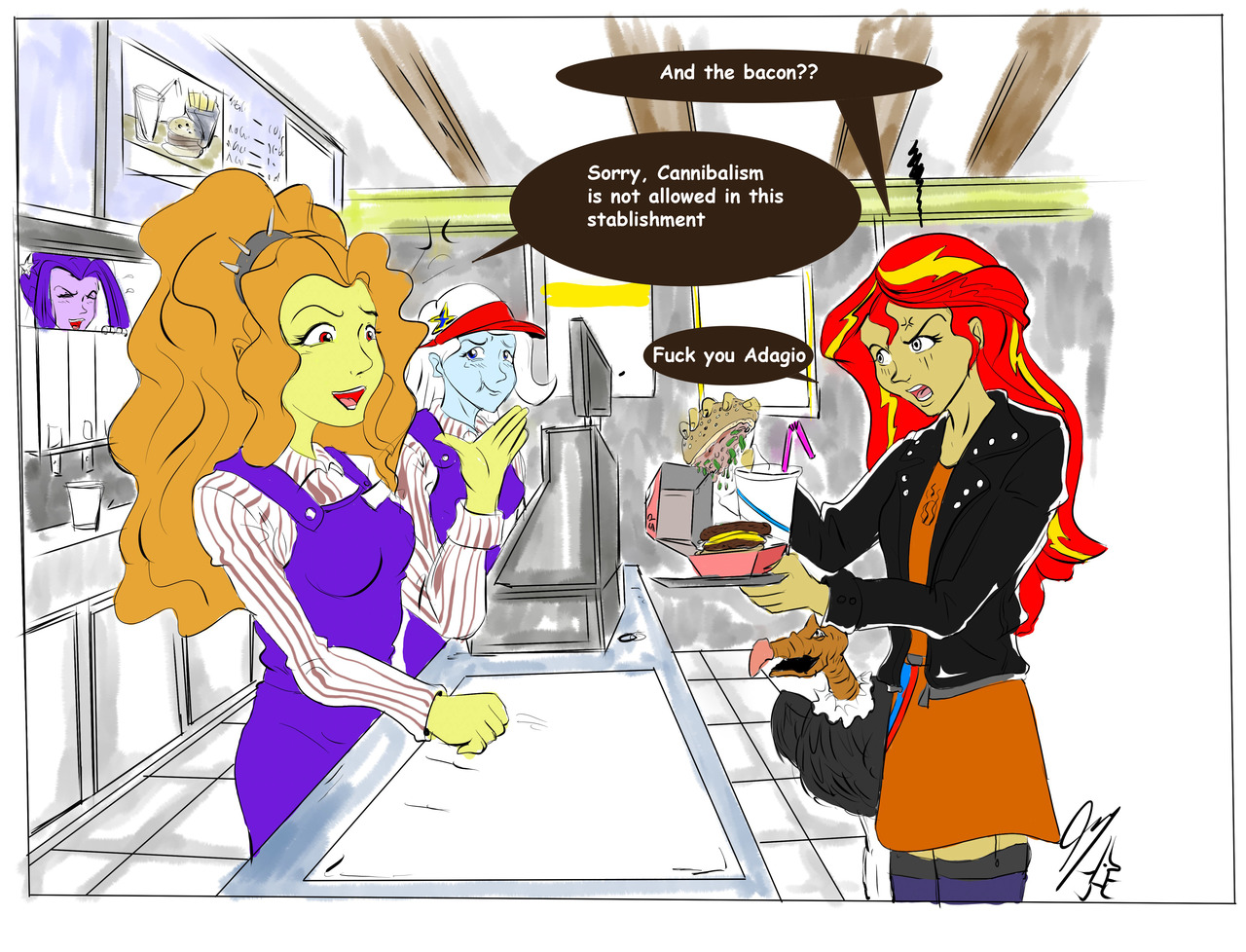 #1303806 - safe, artist:piojote, adagio dazzle, aria blaze, sunset ...