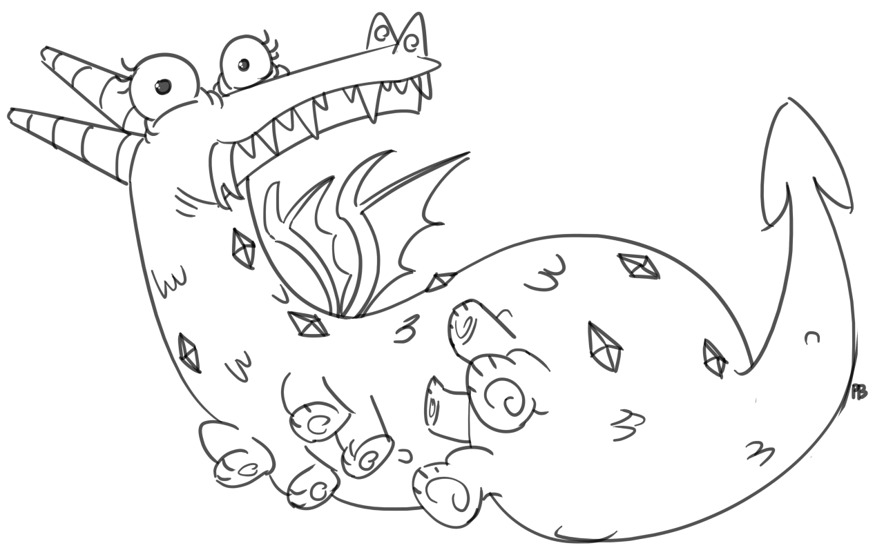 #1320545 - safe, artist:pabbley, crackle, dragon, g4, cute, monochrome, on side, simple ...