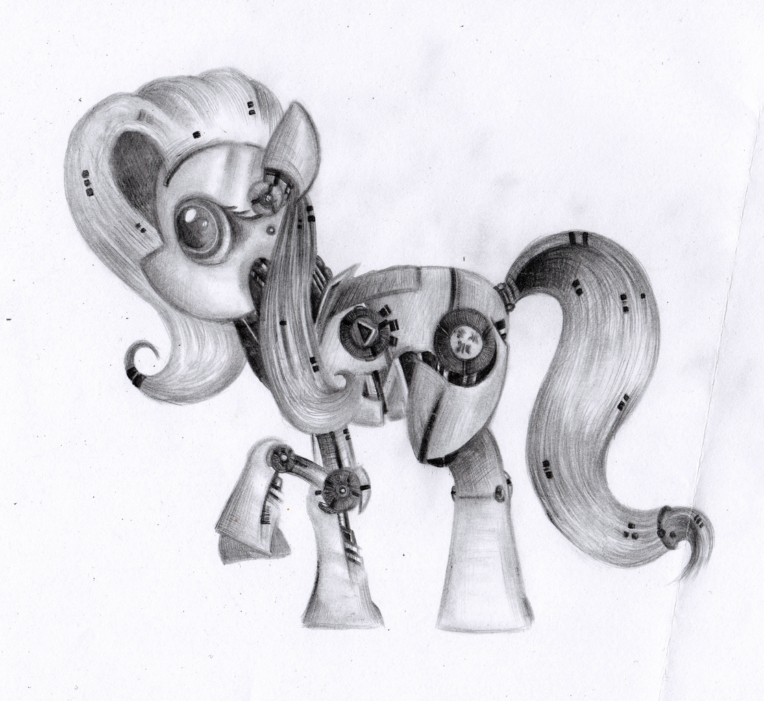 #1311967 - safe, artist:fladdrarblyg, fluttershy, robot, absurd ...