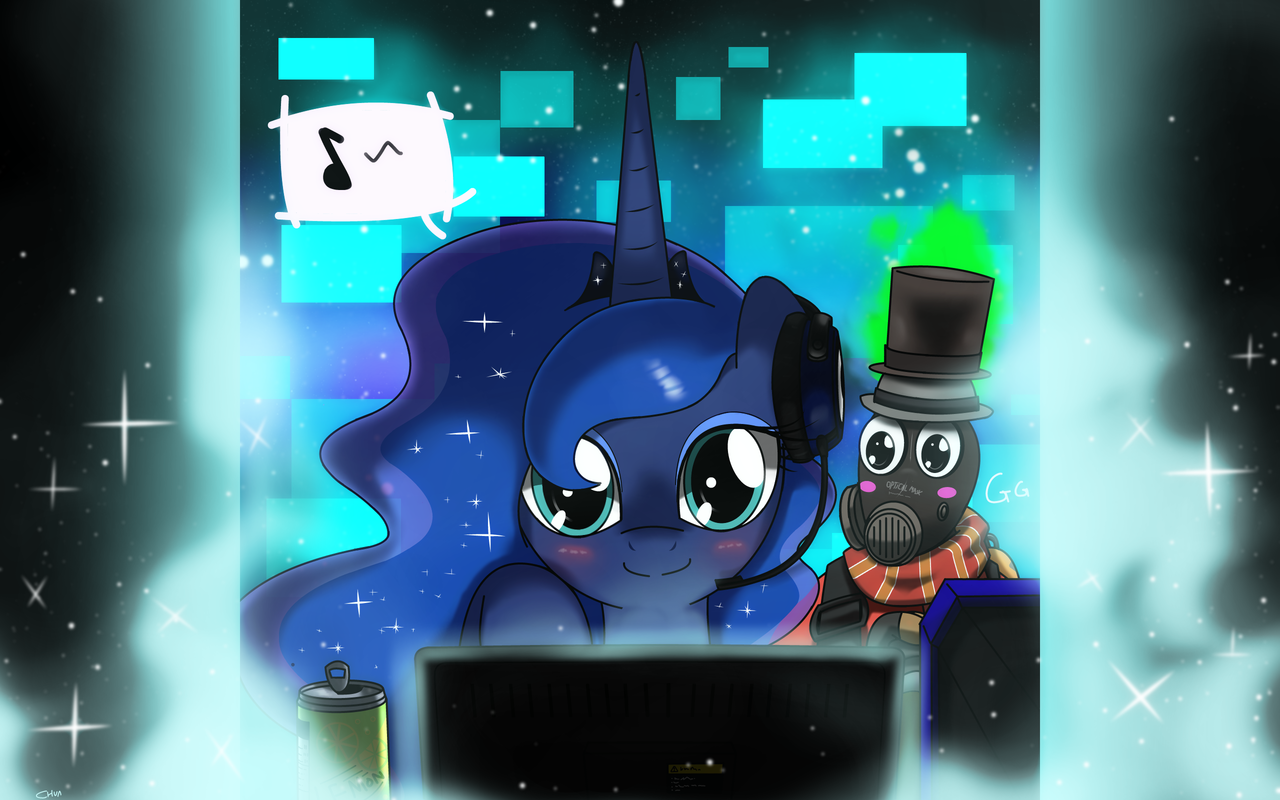 #1097810 - safe, artist:hoyeechun, princess luna, gamer luna, blushing ...