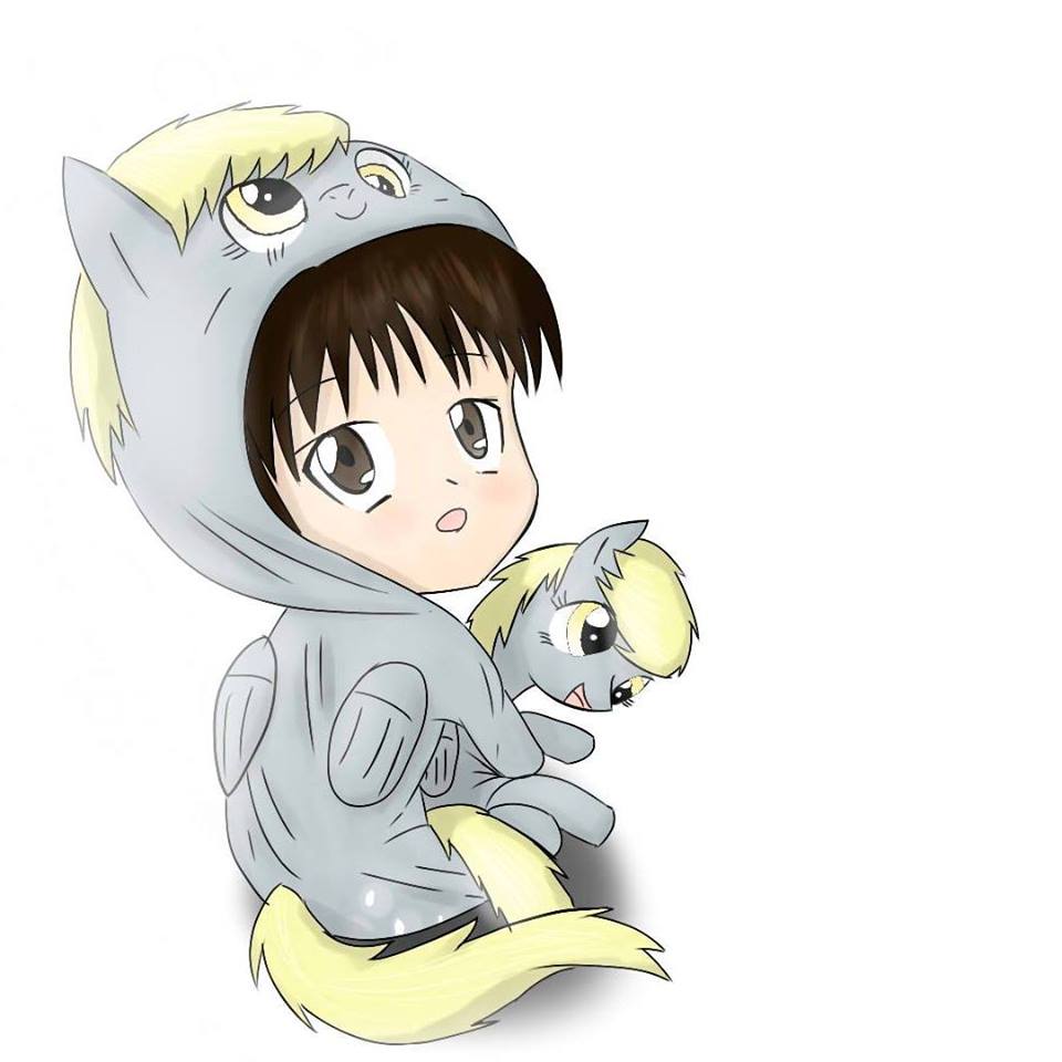 #1079547 - safe, artist:leehideki, derpy hooves, human, pony, clothes ...