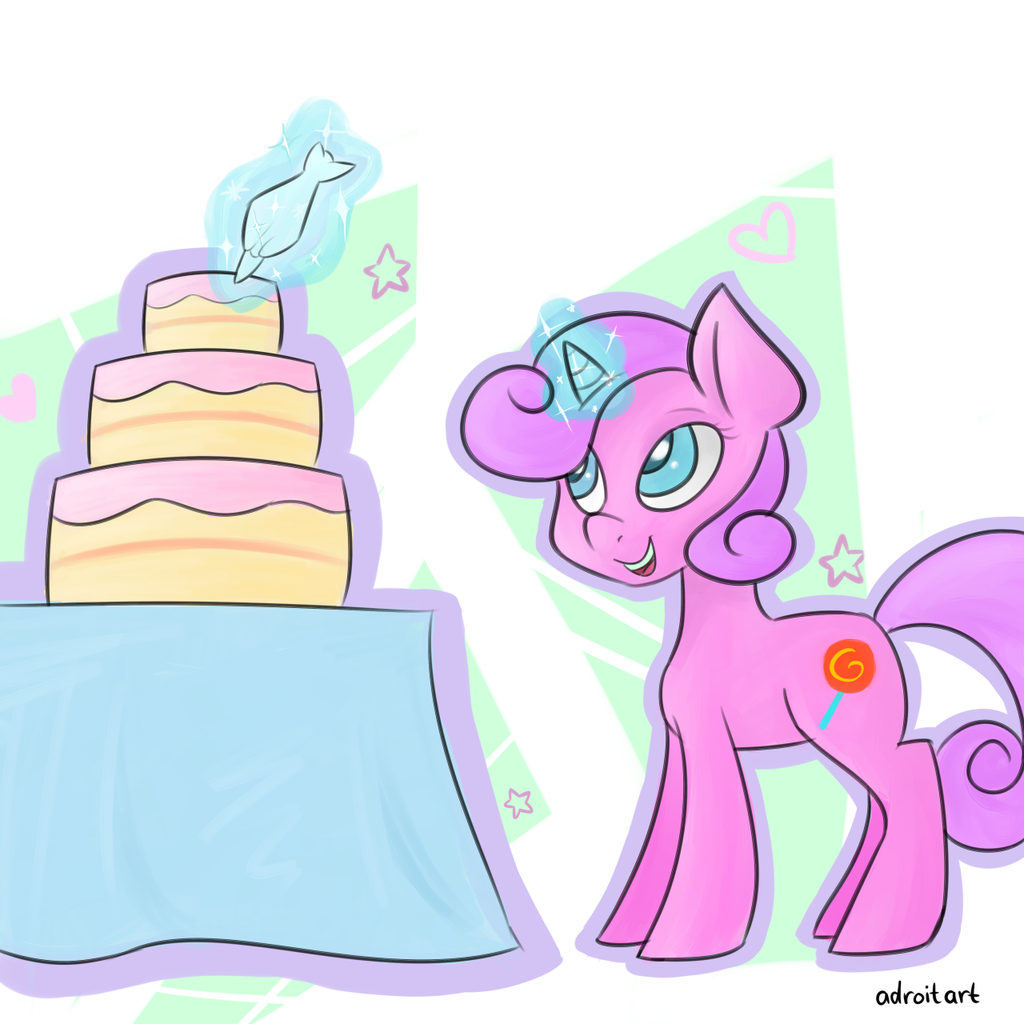 #1079974 - safe, artist:adroitart, oc, oc only, cake, food, glowing ...