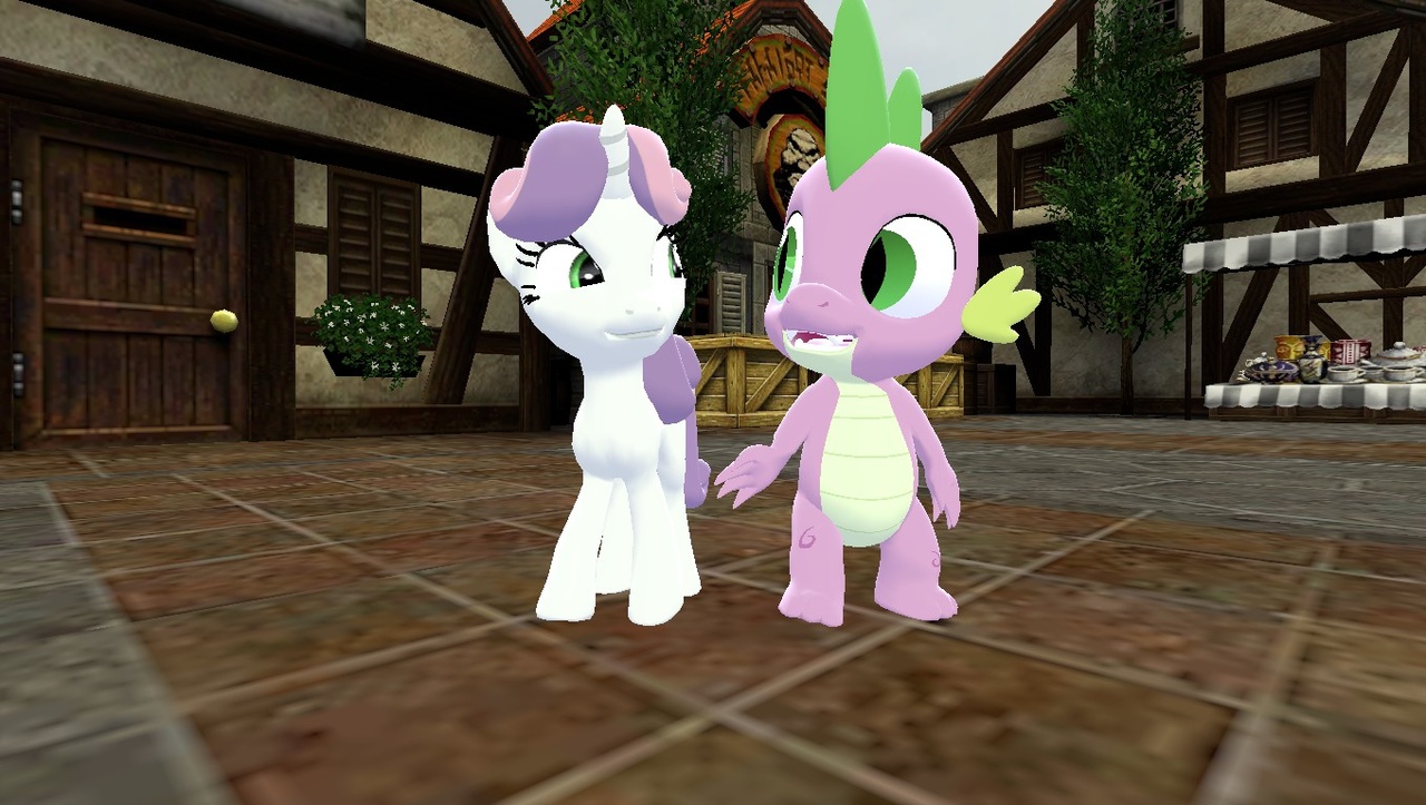 #1080170 - safe, artist:mk513, spike, sweetie belle, dragon, g4, 3d ...