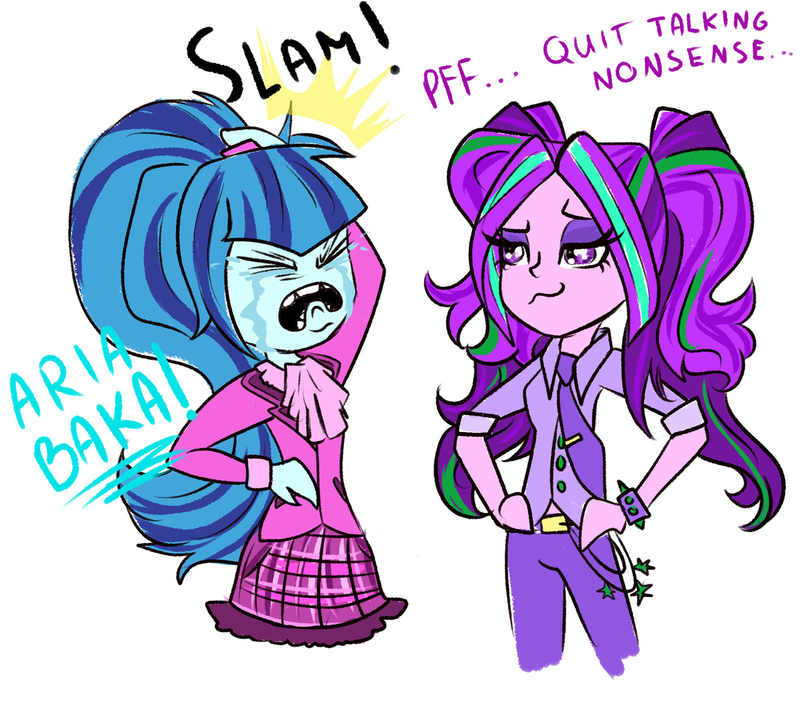 #1083025 - safe, artist:itsnotdaijoubu, aria blaze, sonata dusk ...