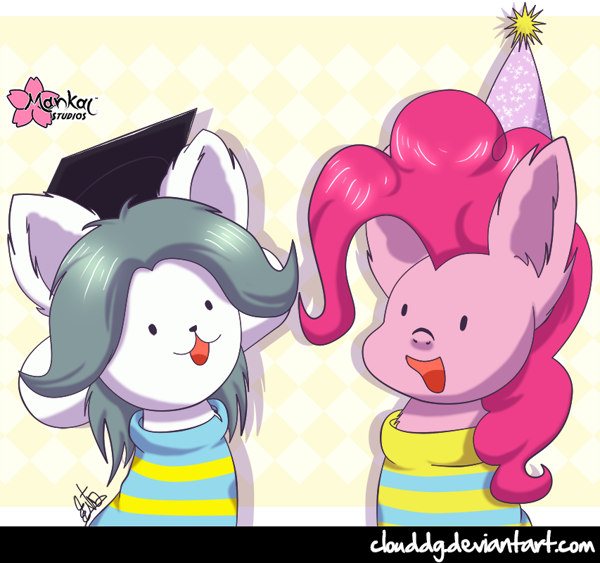#1099858 - safe, artist:clouddg, pinkie pie, temmie, g4, crossover, duo ...