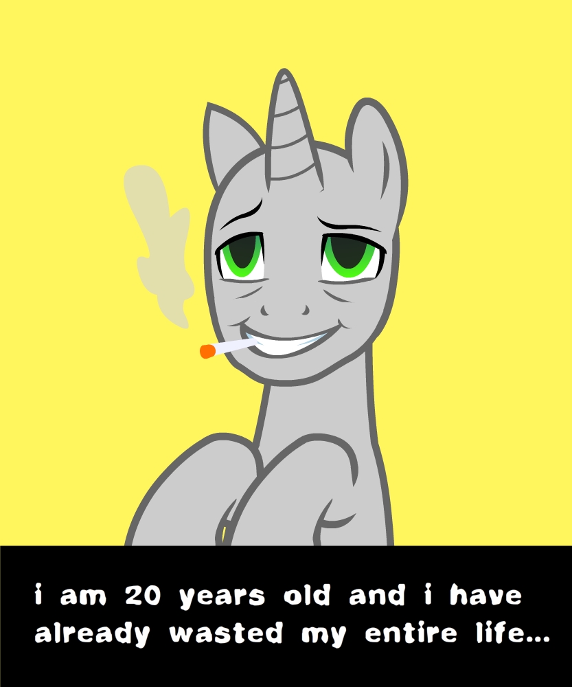 #1106454 - safe, artist:age3rcm, pony, burgerpants, caption, cigarette ...