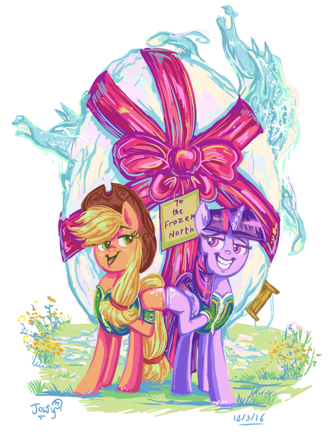 #1111539 - safe, artist:jowyb, applejack, twilight sparkle, alicorn ...
