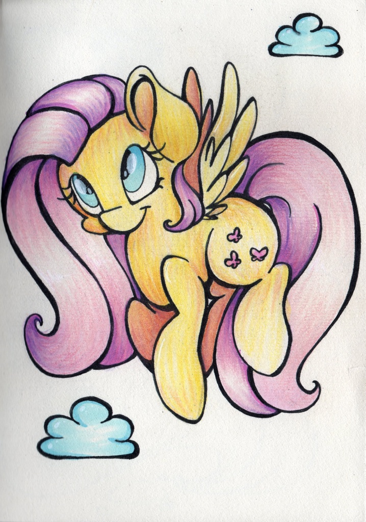 1101357 Safe Artist Cutepencilcase Fluttershy Female Flying