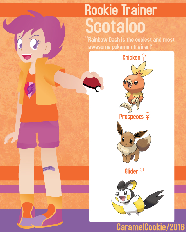 #1122916 - safe, artist:caramelcookie, scootaloo, eevee, emolga, human ...