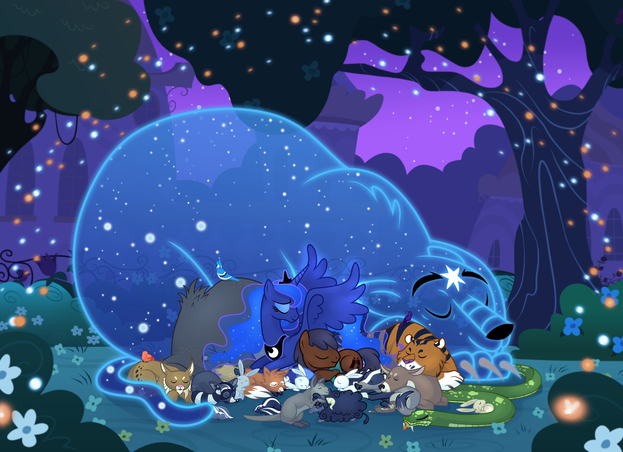 #1138643 - safe, artist:shadowwolf, harry, princess luna, oc, oc:mossy ...