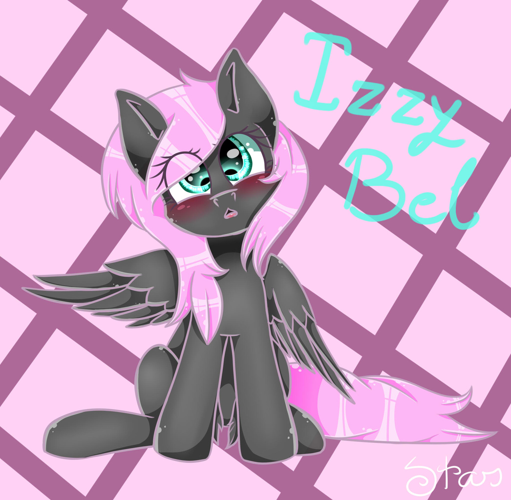 #1139714 - safe, artist:starletxox, oc, oc only, oc:izzy bel, sitting - Derpibooru