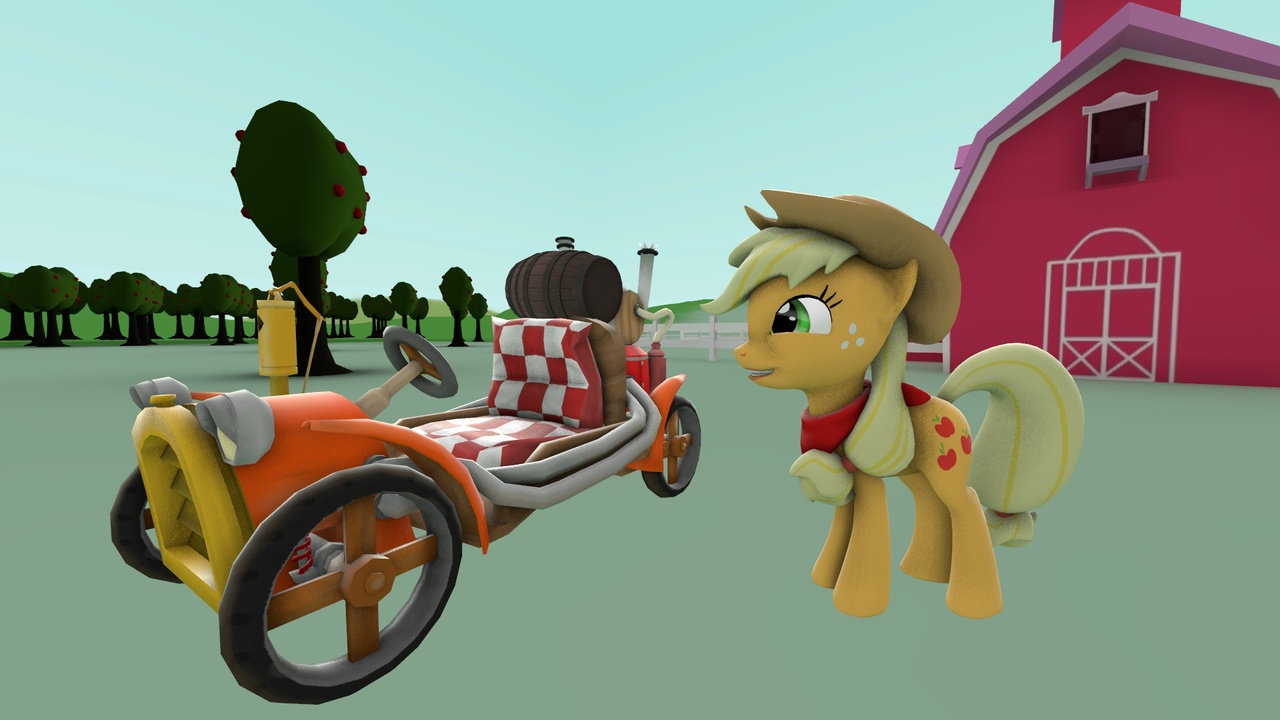 #1140571 - safe, artist:juanjo_belic, applejack, 3d, car, female, solo ...