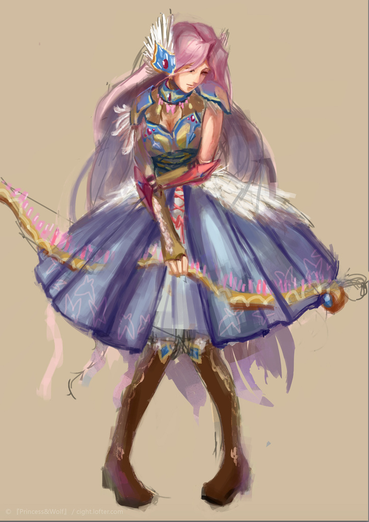 #1141736 - safe, artist:cight, fluttershy, human, boots, bow (weapon ...