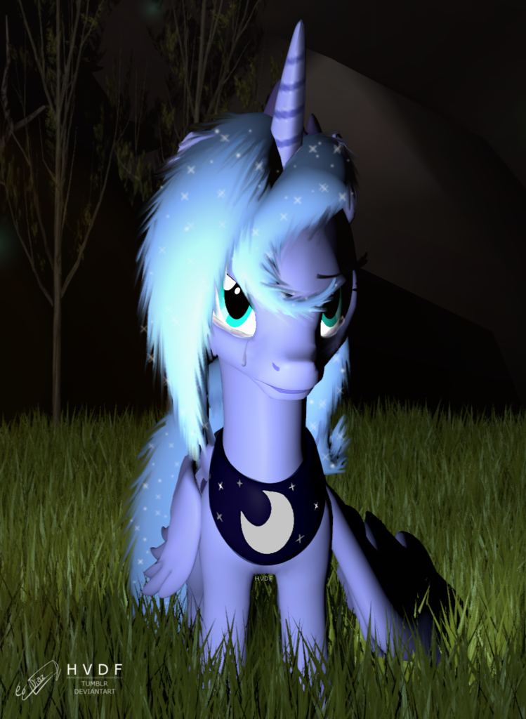 #1125945 - safe, artist:diazdavid166, princess luna, 3d, crying, female ...