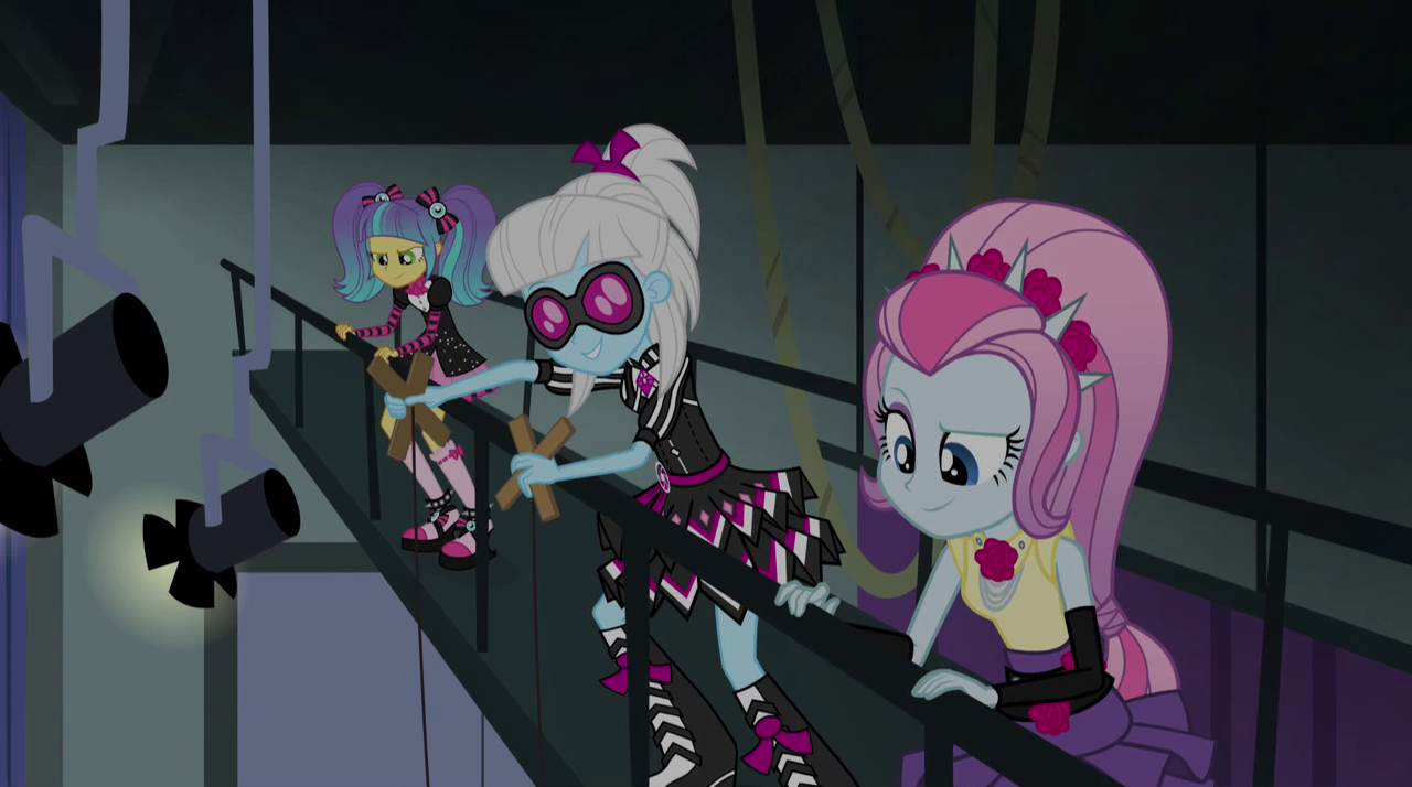 #1157224 - safe, screencap, photo finish, pixel pizazz, violet blurr, equestria girls, rainbow ...