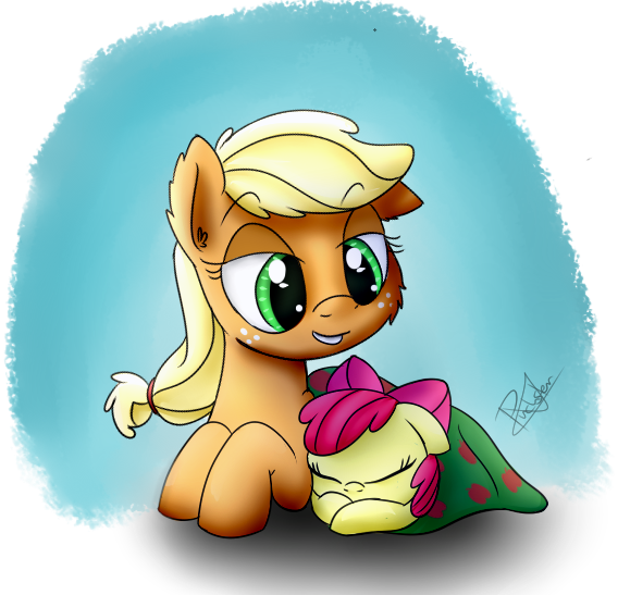 #1158025 - safe, artist:pucksterv, apple bloom, applejack, earth pony ...
