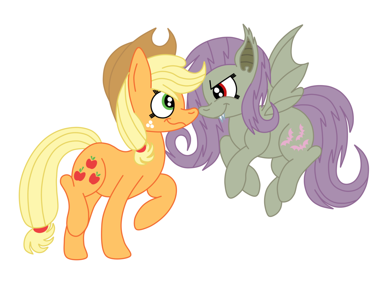 #1164415 - safe, artist:squipycheetah, applejack, fluttershy, bat pony ...