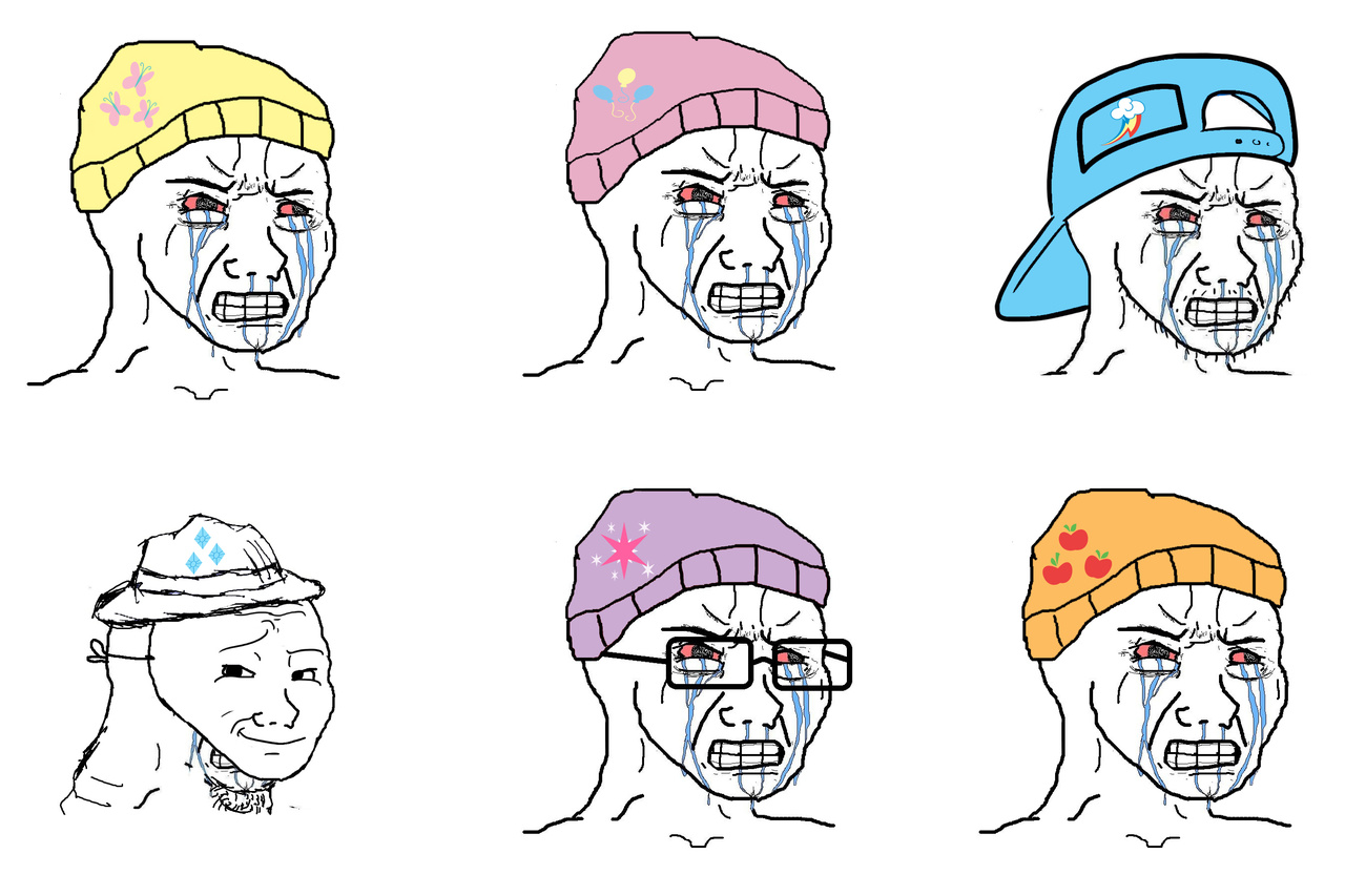 #1164884 - safe, crying, cutie mark, hat, meme, simple background ...