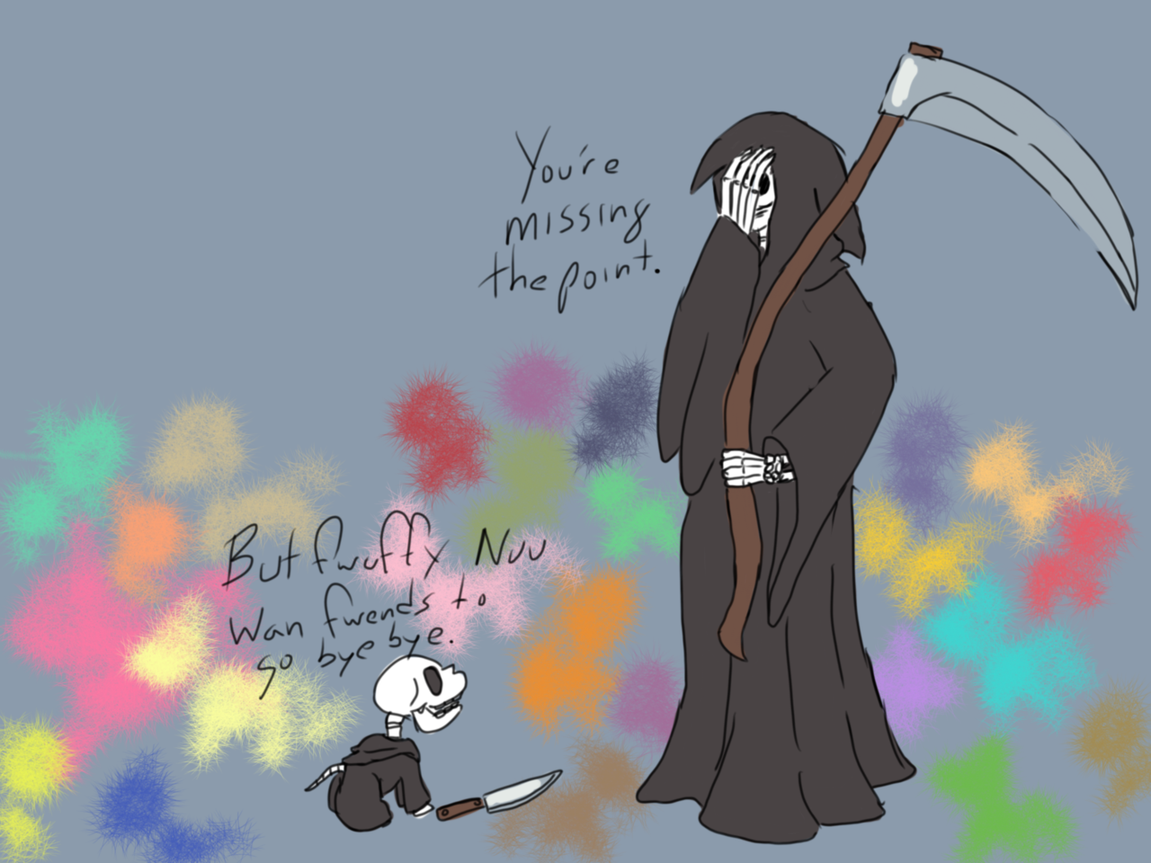 #1165171 - safe, artist:fluffsplosion, fluffy pony, bone, grim reaper ...