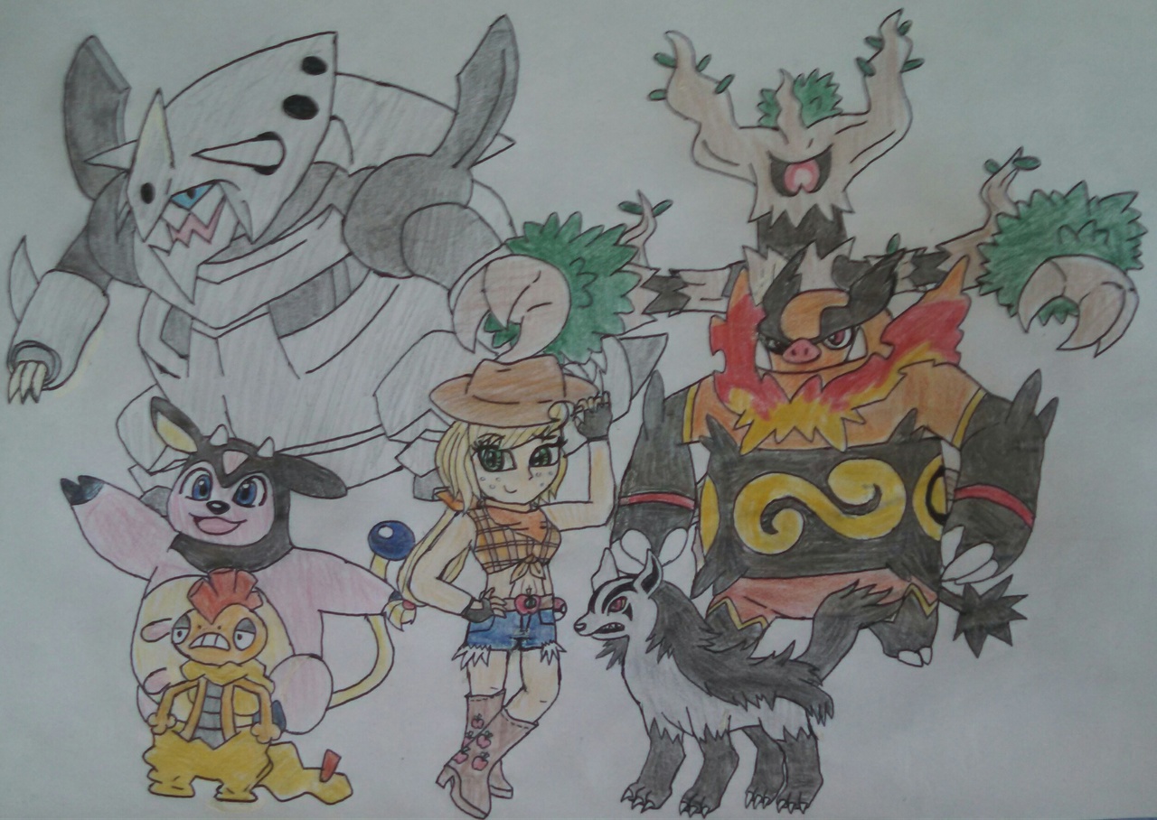 #1147202 - safe, artist:wolf, applejack, aggron, emboar, human ...