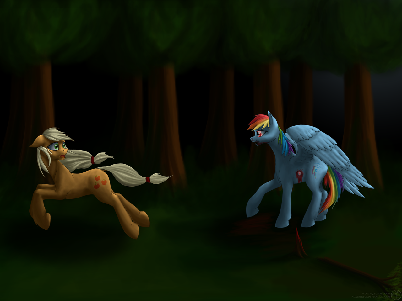 #1182279 - grimdark, artist:adalbertus, applejack, rainbow dash ...