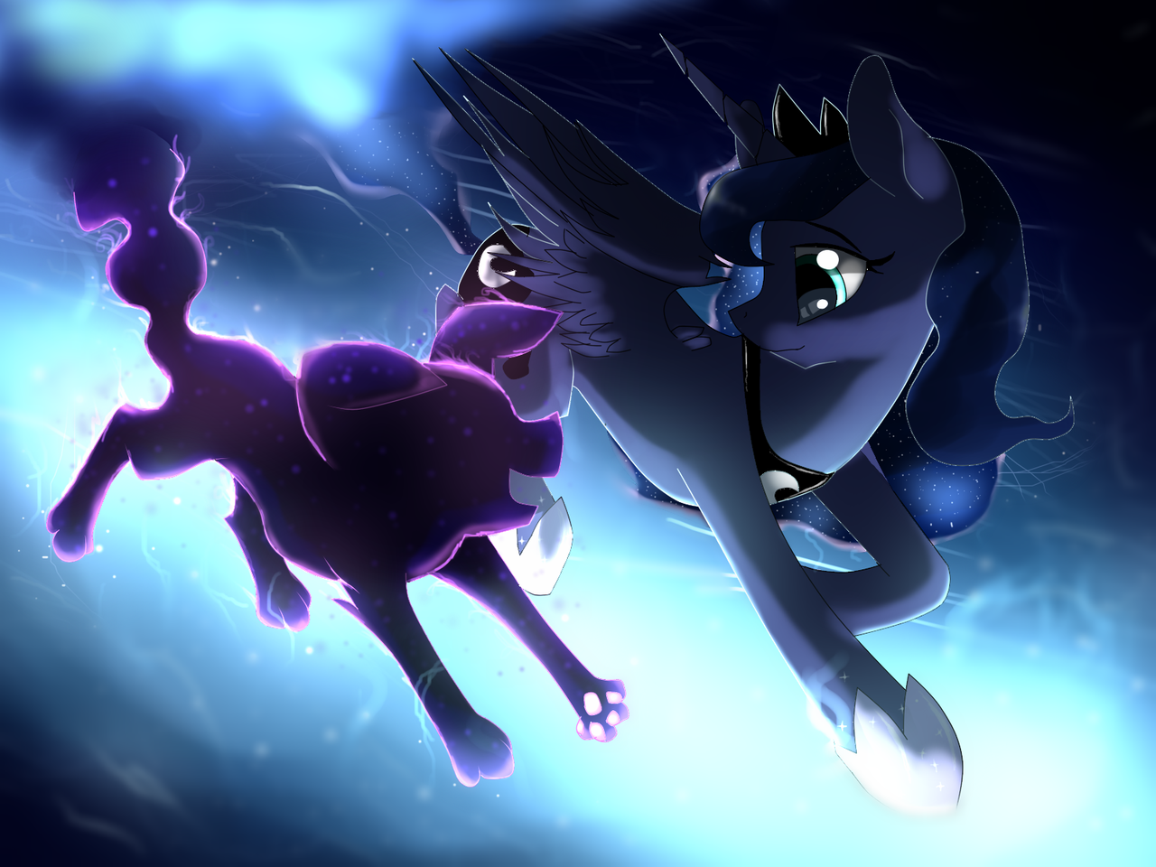 #1186037 - safe, artist:96paperkuts, princess luna, tantabus, alicorn ...