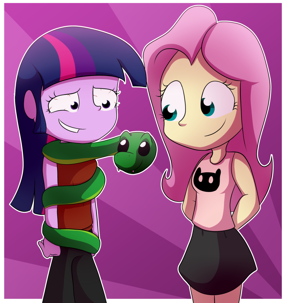 #1189755 - safe, artist:fj-c, fluttershy, twilight sparkle, snake ...