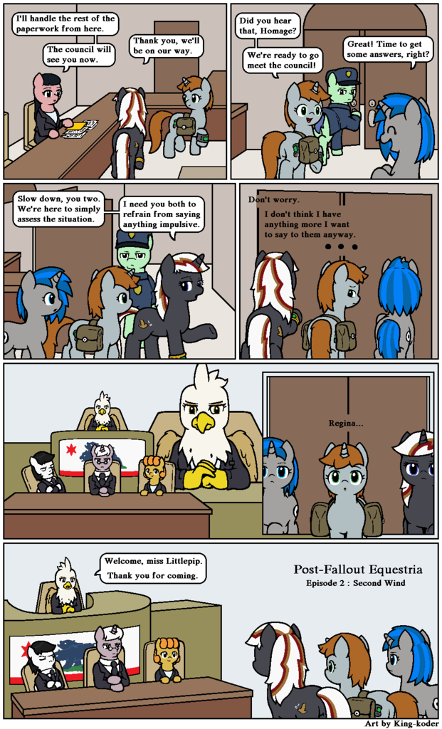 #1171479 - safe, artist:king-koder, oc, oc only, oc:homage, oc:littlepip, oc:regina grimfeathers ...