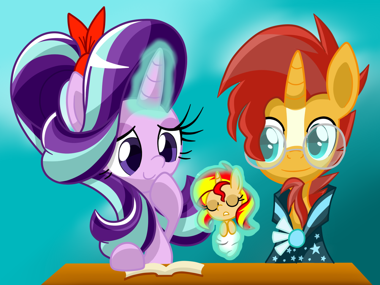 #1199886 - safe, artist:lovehtf421, starlight glimmer, sunburst, sunset ...