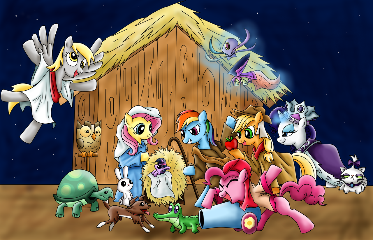 #1201514 - safe, artist:babero, angel bunny, applejack, derpy hooves ...