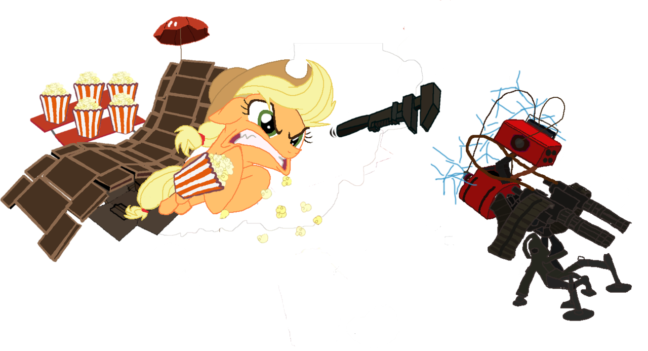 #1210163 - safe, artist:ppptly, applejack, g4, engiejack, food, popcorn ...