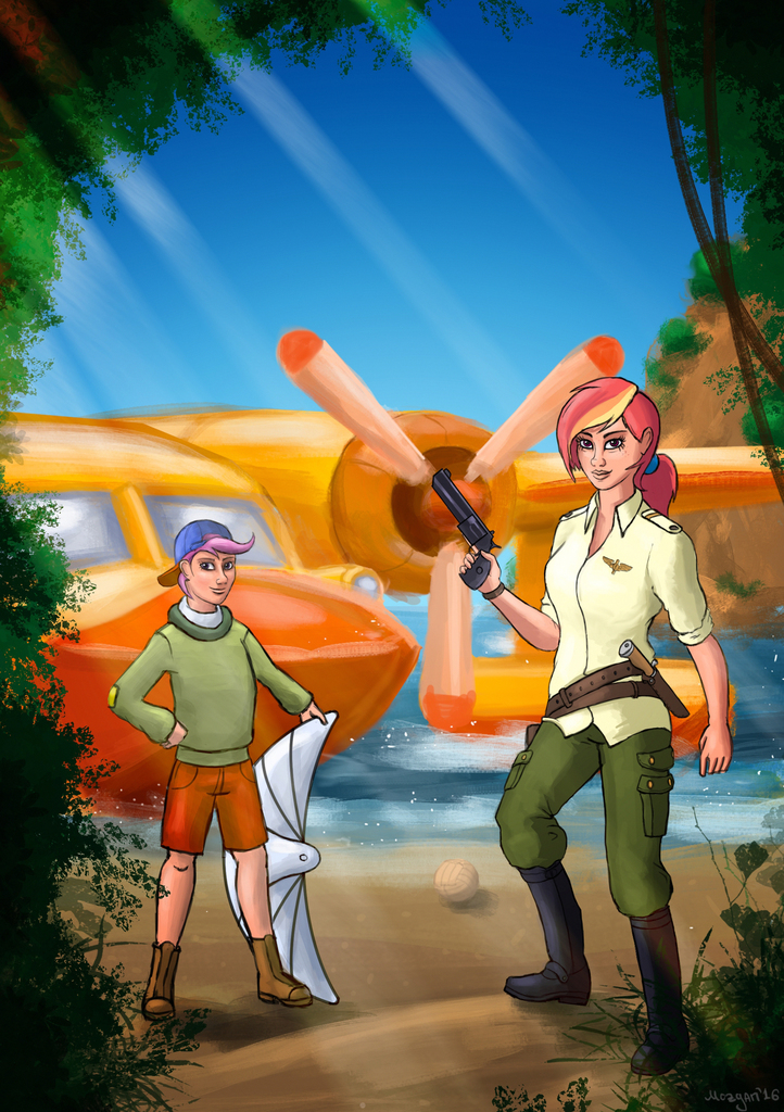 #1214132 - safe, artist:mozgan, rainbow dash, scootaloo, human ...