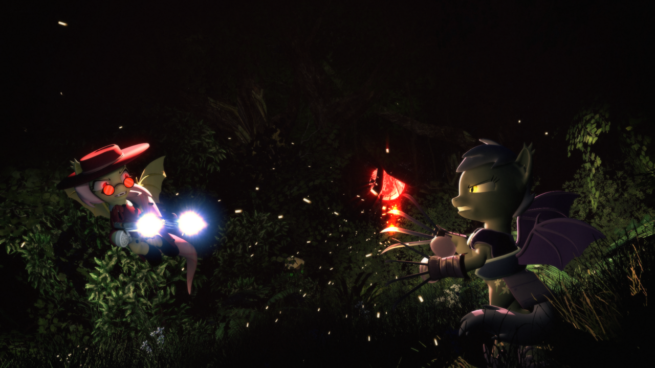 #1223468 - safe, artist:powdan, fluttershy, oc, oc:midnight blossom ...