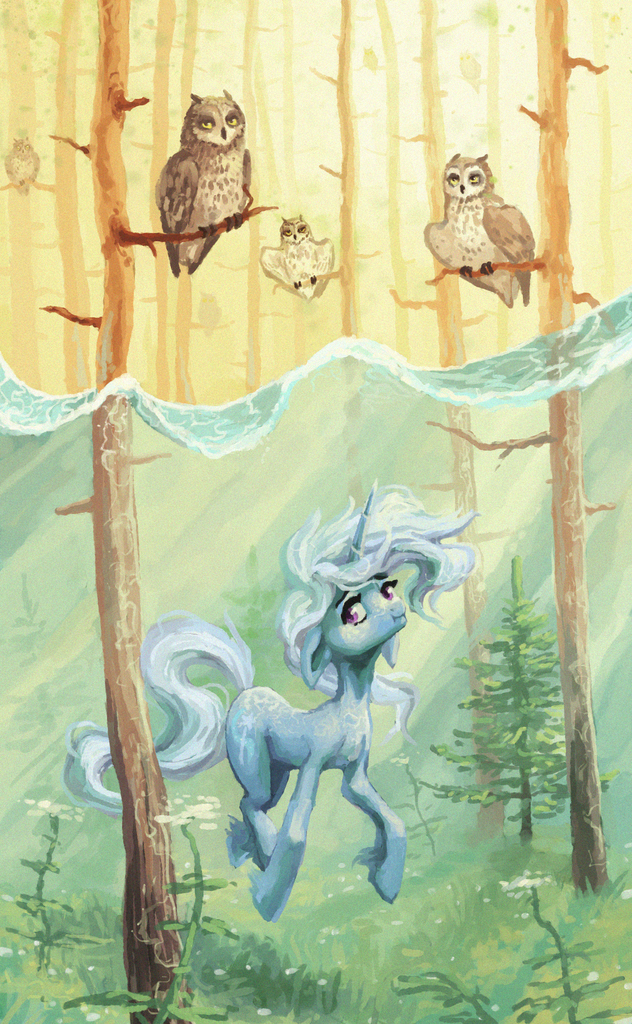 #1226390 - safe, artist:koviry, trixie, bird, owl, pony, unicorn, g4 ...